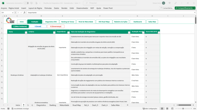 Planilha de Diagnóstico ESG baseada na ABNT PR 2030 em Excel ...
