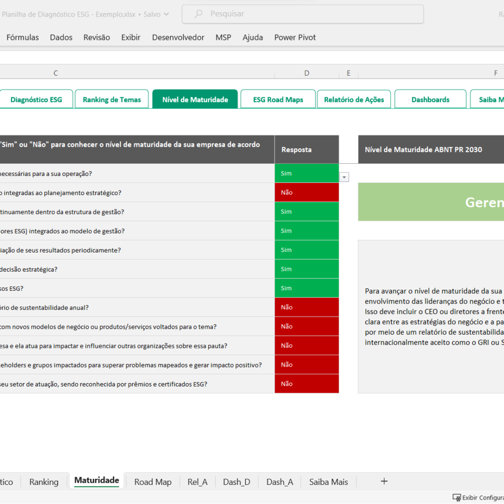 Planilha de Diagnóstico ESG baseada na ABNT PR 2030 em Excel ...