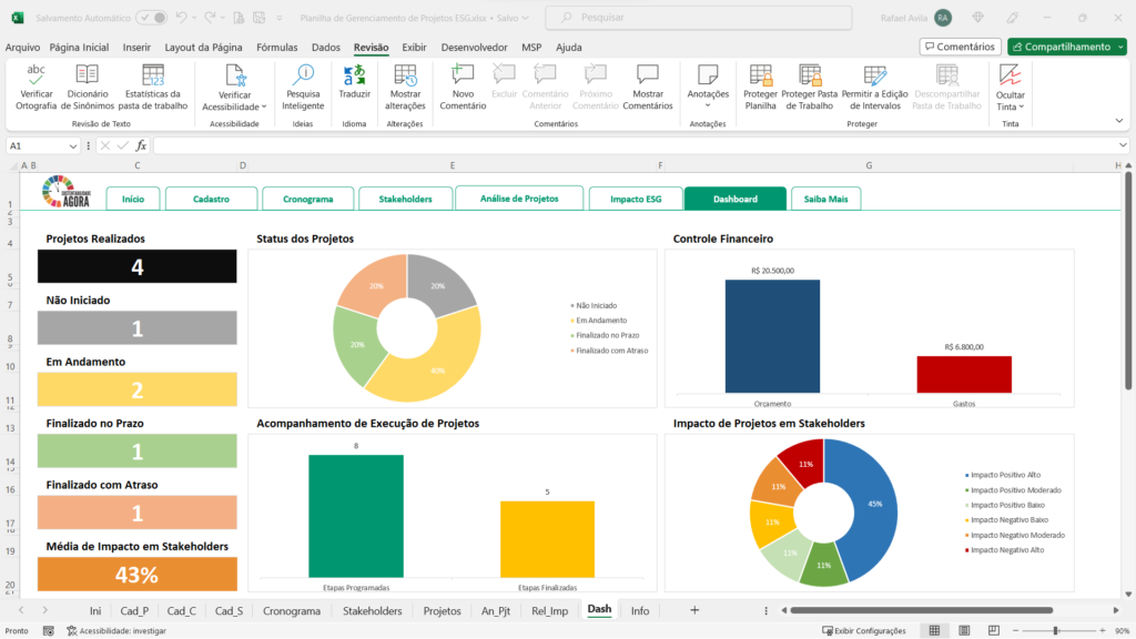 Planilha de Gerenciamento de Projetos ESG em Excel - Sustentabilidade Agora