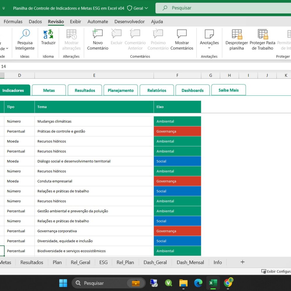 Planilha de Controle de Indicadores e Metas ESG em Excel ...